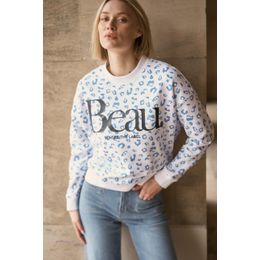 Sweater SENSES.THE LABEL, Damen, Gr. M, blau leo, Sweatware, Material: 60% Baumwolle, 40% Polyester, bedruckt, loose fit normal, Rundhals, eingesetzt Rippb&uuml;ndchen, Sweatshirts Sweater, mit &uuml;berschnittenen Schultern