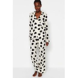 Trendyol Pyjama in Creme/ Schwarz - 58% | Gr&ouml;&szlig;e 36 | Damen-loungewear