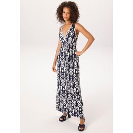 Sommerkleid Aniston CASUAL, Damen, Gr. 36, N-Gr, marine, wollwei&szlig;, Single Jersey, Obermaterial: 95% Viskose, 5% Elasthan, bedruckt, gemustert, figurumspielend kn&ouml;chelfrei, V-Ausschnitt, Kleider Sommerkleid, mit fantasievollem, grafischen Druck