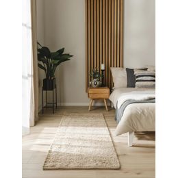 benuta Pure Wollteppich Finn Beige 70x200 cm - Naturfaserteppich aus Wolle