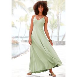 Maxikleid Lascana "Cut-Out am R&uuml;cken aus leichter Webware", Damen, Gr. 36, N-Gr, gr&uuml;n (pistazie), Web, Obermaterial: 100% Viskose, unifarben, figurumspielend bodenlang, V-Ausschnitt, Kleider Maxikleid, Elegantes Sommerkleid, Spaghettikleid, Viskosekleid, festlich, Topseller