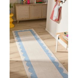 benuta Pop Waschbarer Kurzflor Teppich Frame Blau 70x240 cm - Moderner Kurzflor-Teppich f&uuml;r Wohnzimmer