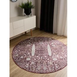benuta Basic Waschbarer Teppich George Bordeaux &oslash; 120 cm - Vintage-Stil Teppich im Used-Look