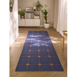 benuta Pure Wollteppich L&auml;ufer f&uuml;r Flur Grady Blau 70x200 cm - Naturfaserteppich aus Wolle