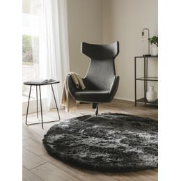 benuta Nest Hochflor Shaggyteppich Whisper Anthrazit &oslash; 80 cm rund - Bettvorleger f&uuml;r Schlafzimmer