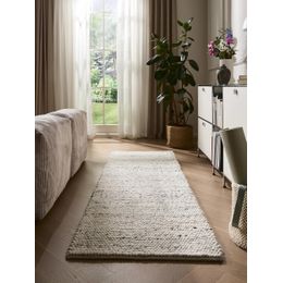 benuta Pure Wollteppich L&auml;ufer f&uuml;r Flur Beads Hellgrau 70x200 cm - Naturfaserteppich aus Wolle