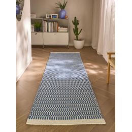 benuta Pure Wollteppich L&auml;ufer f&uuml;r Flur Laura Blau 80x250 cm - Naturfaserteppich aus Wolle