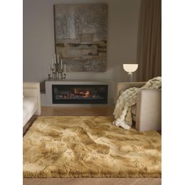 benuta Finest Hochflor Shaggyteppich Lux Hellbraun 200x200 cm - Hochflor Teppich f&uuml;r Wohnzimmer