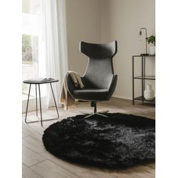 benuta Nest Hochflor Shaggyteppich Whisper Schwarz &oslash; 80 cm rund - Bettvorleger f&uuml;r Schlafzimmer