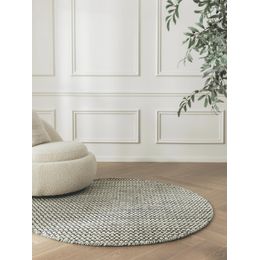 benuta Finest Wollteppich Hector Beige/Schwarz &oslash; 150 cm rund - Naturfaserteppich aus Wolle