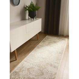 benuta Basic Teppich Suki Cream/Beige 80x240 cm - Vintage-Stil Teppich im Used-Look