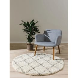 benuta Pop Hochflorteppich Soho Cream &oslash; 120 cm - Berber-Stil Teppich