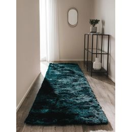 benuta Nest Hochflor Shaggyteppich Whisper T&uuml;rkis 80x300 cm - Bettvorleger f&uuml;r Schlafzimmer