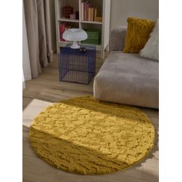 benuta Pop - Kunstfell-Teppich Immy Gelb &oslash; 120 cm