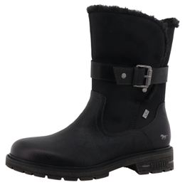 Winterstiefel Mustang Shoes "Bienke", Damen, Gr. 37, schwarz, Lederimitat, Textil, Basic, Schuhe Winterstiefel, Biker Boots mit Blockabsatz und Zierriemchen