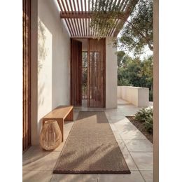 In- & Outdoor-L&auml;ufer Arvea Blau/Braun 80x250 cm - Teppich f&uuml;r Balkon, Terrasse & Garten