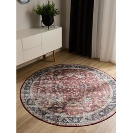 benuta Basic Waschbarer Teppich George Multicolor &oslash; 120 cm - Vintage-Stil Teppich im Used-Look