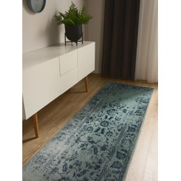benuta Basic Teppich Suki T&uuml;rkis 80x240 cm - Vintage-Stil Teppich im Used-Look