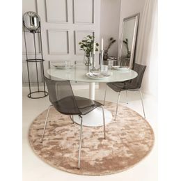benuta Pure Viskoseteppich Rund Nela Taupe &oslash; 200 cm - Moderner Kurzflor-Teppich f&uuml;r Wohnzimmer