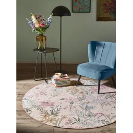 benuta Nest Waschbarer Kurzflor Teppich Milly Multicolor/Wei&szlig; &oslash; 160 cm - Bunter Teppich f&uuml;r Wohnzimmer