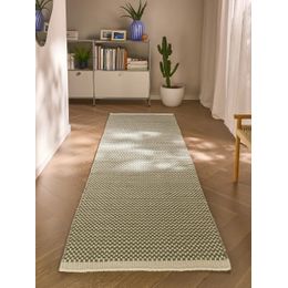 benuta Pure Wollteppich L&auml;ufer f&uuml;r Flur Laura Gr&uuml;n 80x250 cm - Naturfaserteppich aus Wolle