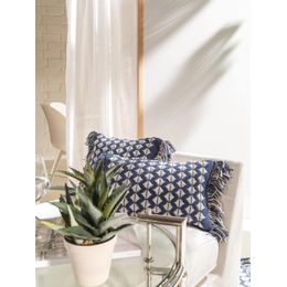 benuta Pure In- & Outdoor Kissen Morty Dunkelblau 30x50 cm - Teppich f&uuml;r Balkon, Terrasse & Garten