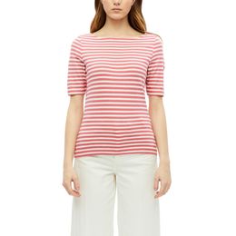 Kurzarmshirt s.Oliver, Damen, Gr. 46, marsala stripe, Single Jersey, Obermaterial: 100% Baumwolle, gestreift, normal h&uuml;ftbedeckend, U-Boot-Ausschnitt, abgesteppte Kante, Shirts, Gestreiftes Sommershirt