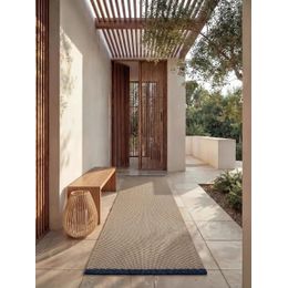 In- & Outdoor-L&auml;ufer Arvea Cream/Blau 80x250 cm - Teppich f&uuml;r Balkon, Terrasse & Garten