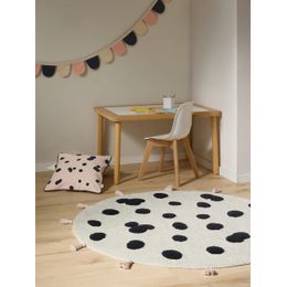 Lytte Waschbarer Kinderteppich Hannes Wei&szlig;/Schwarz &oslash; 120 cm - Waschbarer Teppich f&uuml;r Kinderzimmer