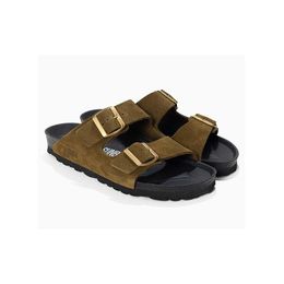 Sunbay Leder-Pantoletten "Trefle" in Khaki - 50% | Gr&ouml;&szlig;e 40 | Damen-pantoletten