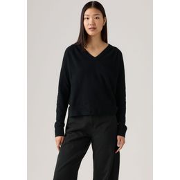 Levi's V-Ausschnitt-Pullover LEVI'S "SUPER SOFT VNECK PULLOVER", Damen, Gr. L (40), anthrazit night, Strick, Obermaterial: 53% Baumwolle, 32% Polyester, 13% Polyamid, 2% Elasthan, unifarben, bequem h&uuml;ftlang, V-Ausschnitt, Raglan&auml;rmel B&uuml;ndchen, Pullover, im Bund beidseitig mit kurzem Schlitz