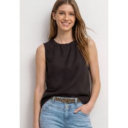 Blusentop Street One, Damen, Gr. 40, espresso braun, Web, 60% Leinen, 40% Baumwolle, unifarben, normal normal, Rundhals, abgesteppt, Blusen Blusentop, in Unifarbe