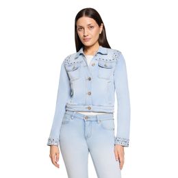 Jackenblazer Betty Barclay "Damen langarm", Damen, Gr. 36, light blau denim, Denim/Jeans, Obermaterial: 56% Baumwolle, 30% Viskose, 12% Polyester, 2% Elasthan, sehr schmal kurz, Blazer