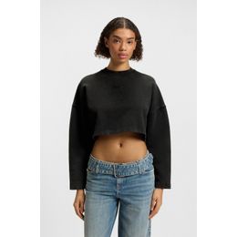 Sweatshirt Hugo "Derissa", Damen, Gr. XL (42), schwarz (schwarz 002), Sweatware, Obermaterial: 100% Baumwolle, unifarben, relaxed fit kurz, Rundhals, Sweatshirts Sweatshirt, in Cropped-L&auml;nge