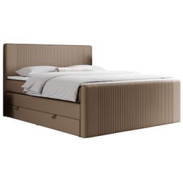 BOXSPRINGBETT KING DOREN 200/200 Braun Kunstleder - H3