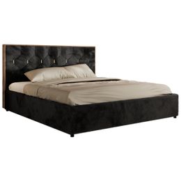 POLSTERBETT LARINO CLASSIC 200/200 - Schwarz Pl&uuml;sch - Schaum-Matratze