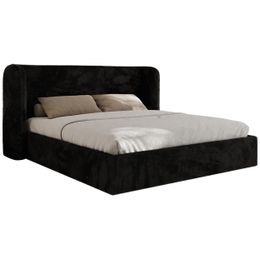 POLSTERBETT EMORA CLASSIC 160/200 - Schwarz Pl&uuml;sch - Schaum-Matratze