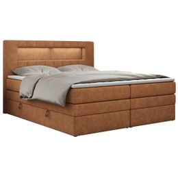 BOXSPRINGBETT GOLD-5 KING LED 200/200 Orange Struktur - H3