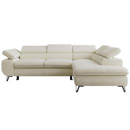 ECKSOFA PABLO L Creme Schenille glatt - Rechts Seite mit Visco Topper