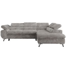 ECKSOFA PABLO L Hellgrau Cord - Rechts Seite mit T25 Topper