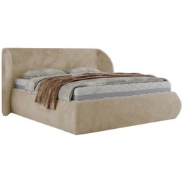 POLSTERBETT CAELA CLASSIC 140/200 - Creme Pl&uuml;sch - Schaum-Matratze