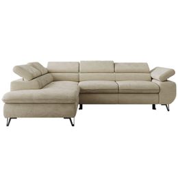 ECKSOFA PABLO L Beige Schenille glatt - Links Seite mit Visco Topper