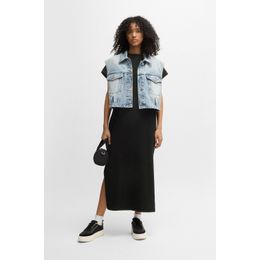 Jerseykleid Hugo "Nalle", Damen, Gr. L, N-Gr, schwarz (schwarz 001), Jersey, Obermaterial: 100% Baumwolle, unifarben, relaxed fit wadenlang, Rundhals, weit Umschlagbund, Kleider Jerseykleid, Oversized mit Schlitz, mit Logostickerei, Jersey