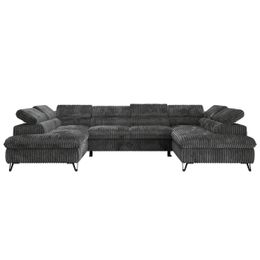 WOHNLANDSCHAFT PABLO U Cord Grau mit Topper Visco