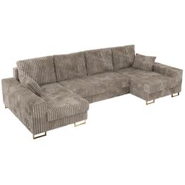 WOHNLANDSCHAFT DORIAN U Cord Hellbraun