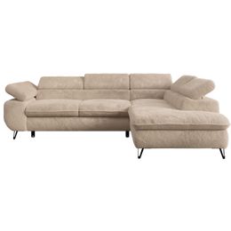 ECKSOFA PETER L Beige Pl&uuml;sch - Rechts Seite