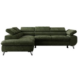 ECKSOFA PABLO L Dunkelgr&uuml;n Schenille glatt - Links Seite