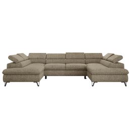 WOHNLANDSCHAFT PABLO U Strukture Dunkelbeige mit Topper Visco