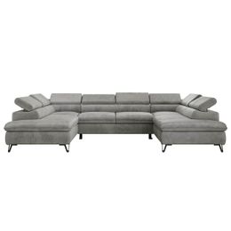 WOHNLANDSCHAFT PABLO U Velvet Hellgrau mit Topper T25