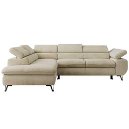 ECKSOFA PABLO L Beige Velvet - Links Seite mit T25 Topper